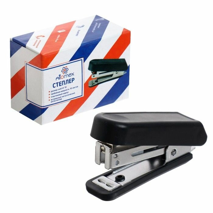 Степлер Attomex Мини, №10, встроенный антистеплер, до 10 листов, черный (220451843)