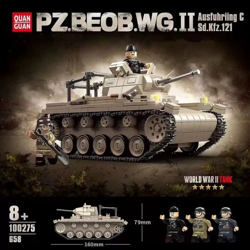 Конструктор Pz.Beob.Wg. II немецкий лёгкий танк, 658 деталей, 3 минифигурки