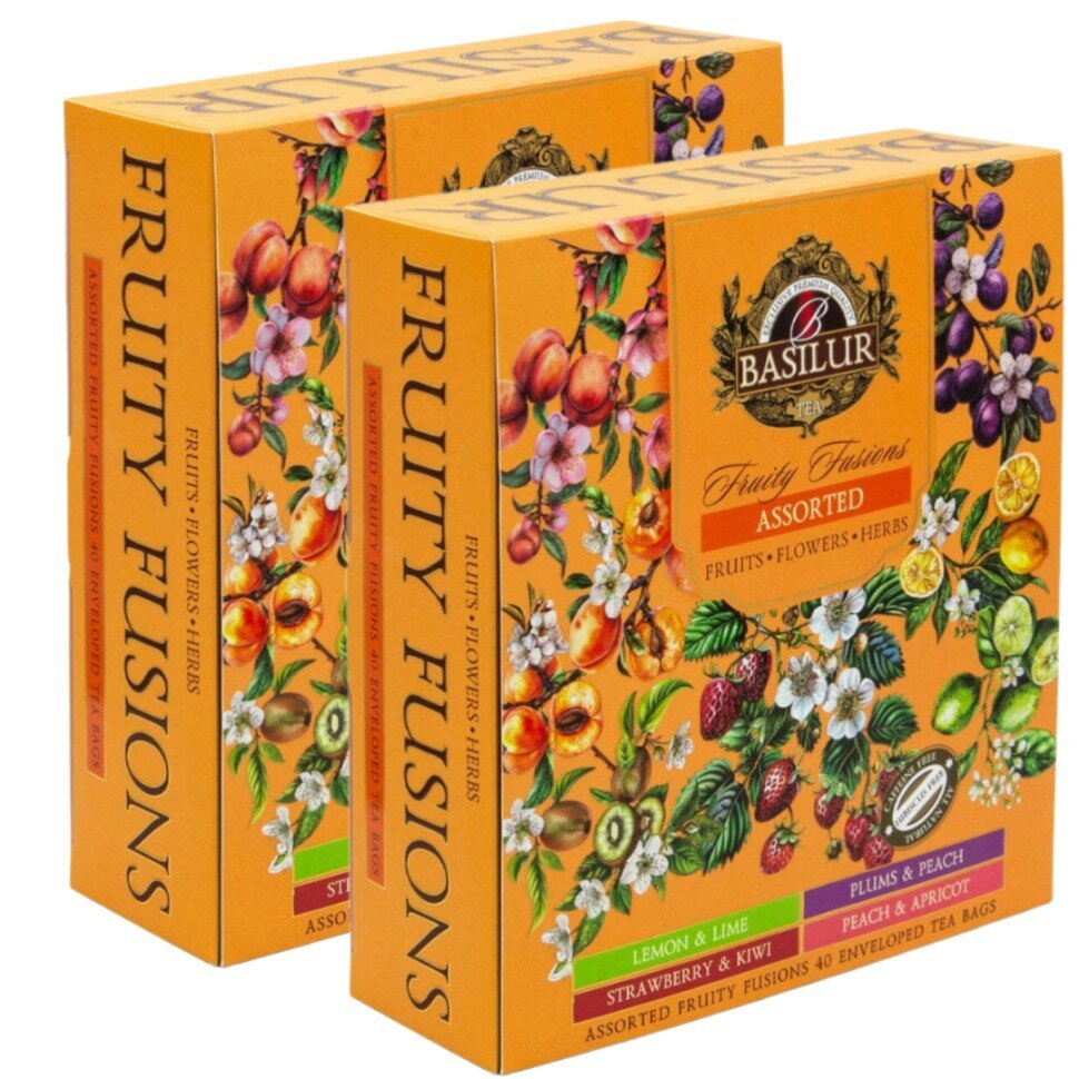 Базилур Ассорти, 40 пакетиков, Фруктовое Вдохновение, оранжевая пачка 2 штуки