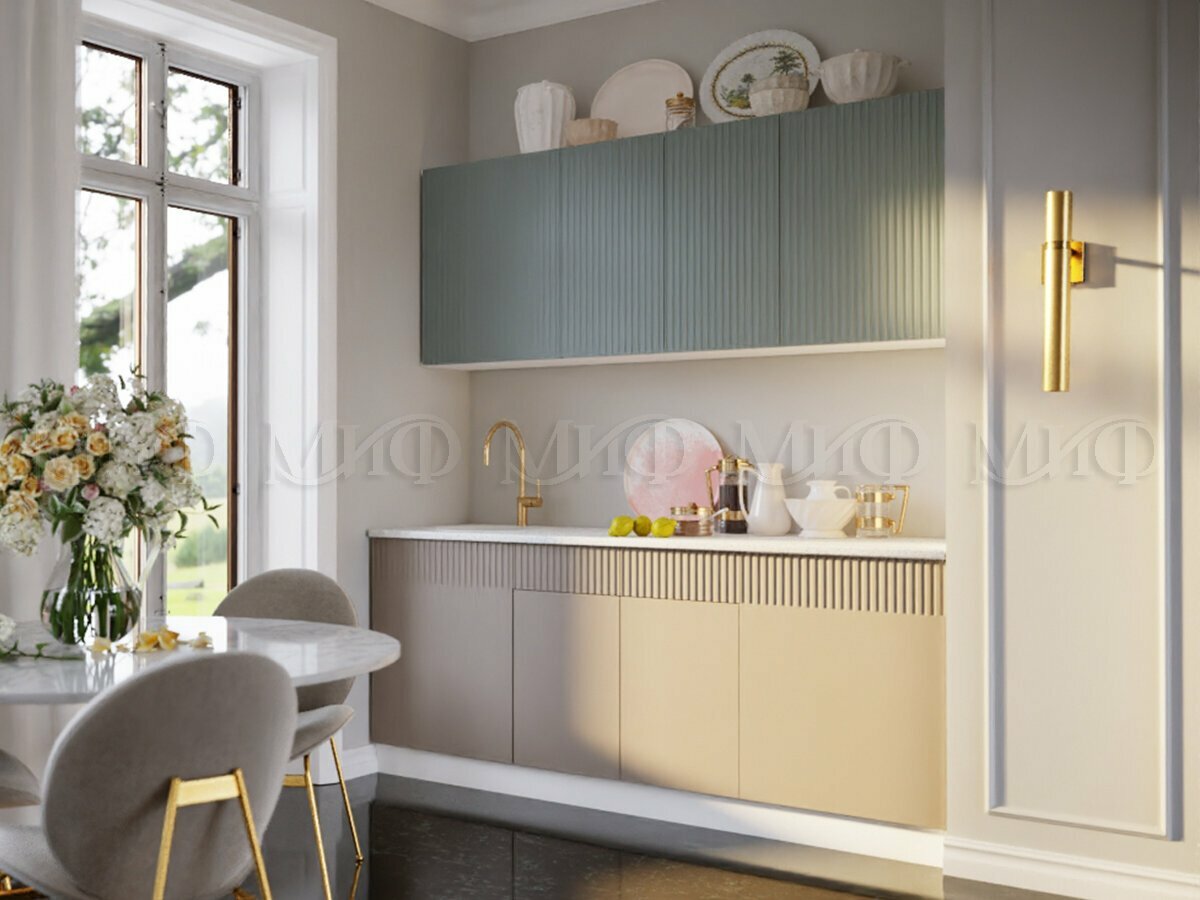 Кухня прямая Миф Оливия NEW 2,0м (Шарли Бриз/Шарли Мокко), столешница Антарес