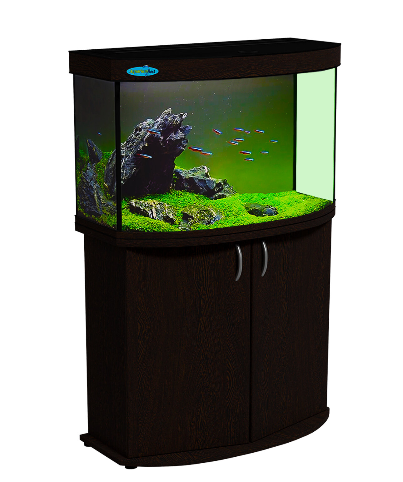 Аквариум 170 литров Панорамный AquariumBest с тумбой, Венге (82х45х57 см)