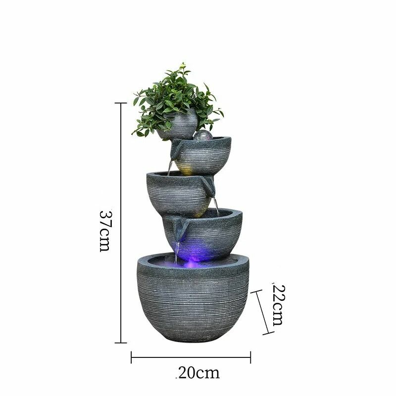 Водопад настольный с подсветкой 37cm, Глиняный горшок, фонтан с проточной водой, гостиная, офисный стол