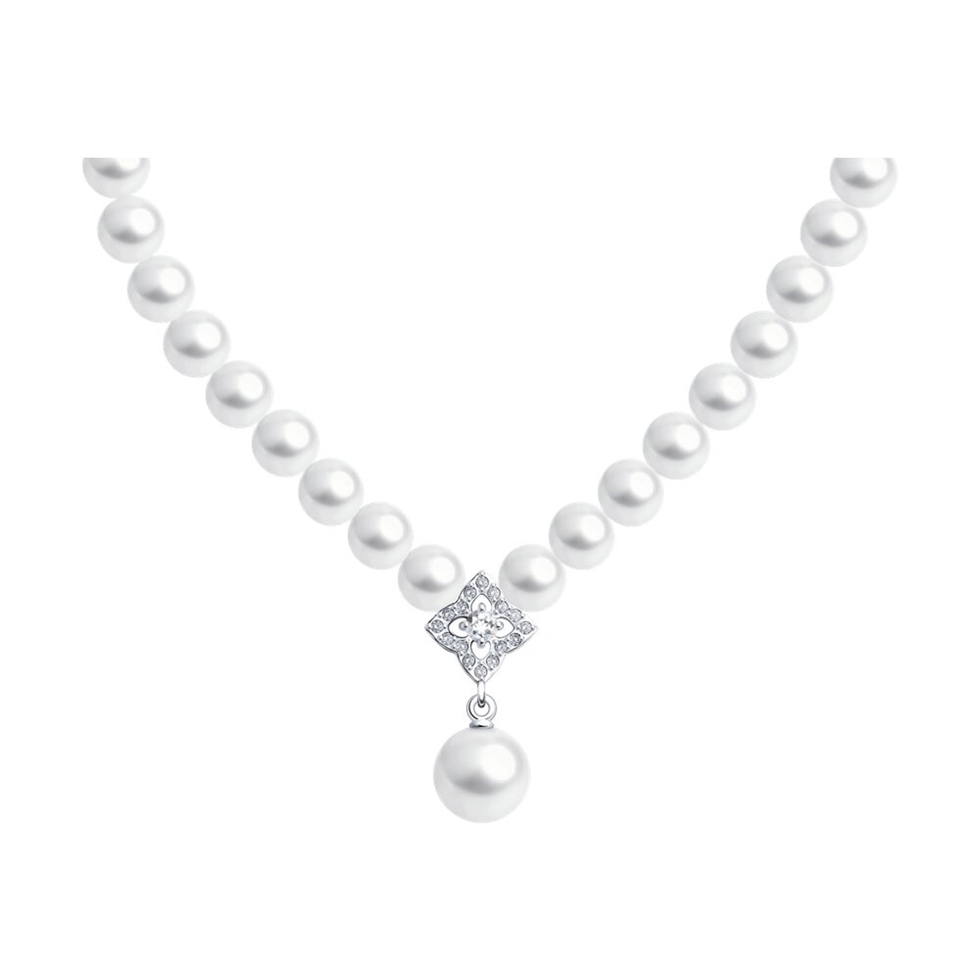 Колье Diamant online, белое золото, 585 проба, жемчуг, бриллиант