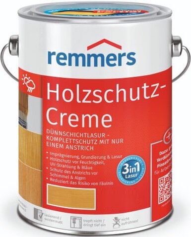 Лазурь-Крем для Древесины Remmers Holzschutz-Creme 3в1 0.75л Грецкий Орех Шелковисто-Матовая для Внутренних и Наружных Работ.