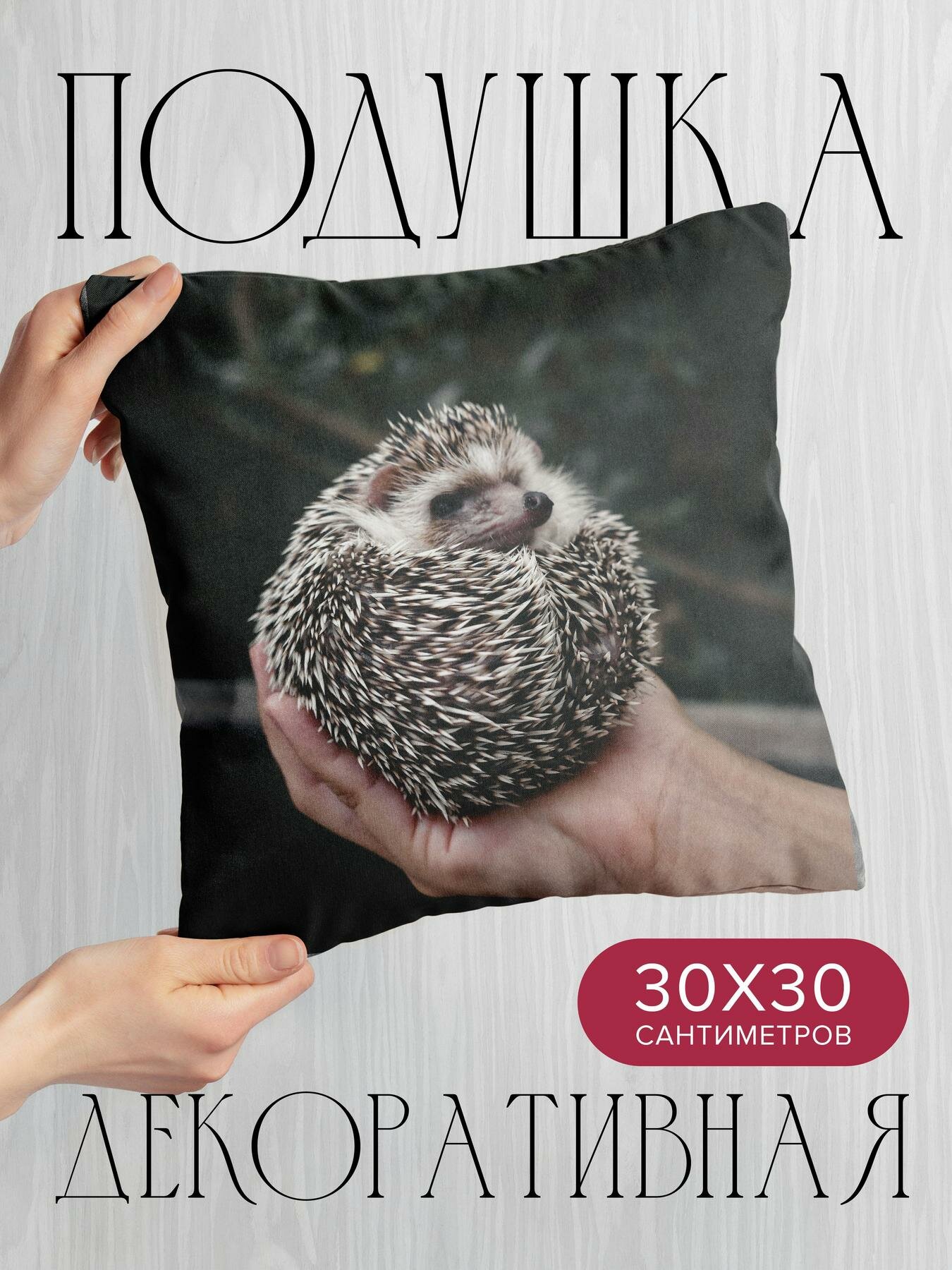 Подушка декоративная, 30x30см / Животные / еж / животное