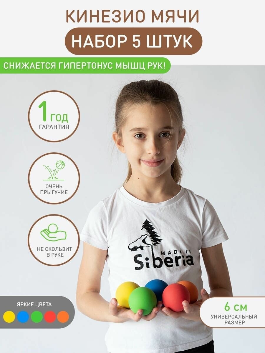 Набор кинезио мячей 5 штук , тактильные развивающие мячи для детей и взрослых