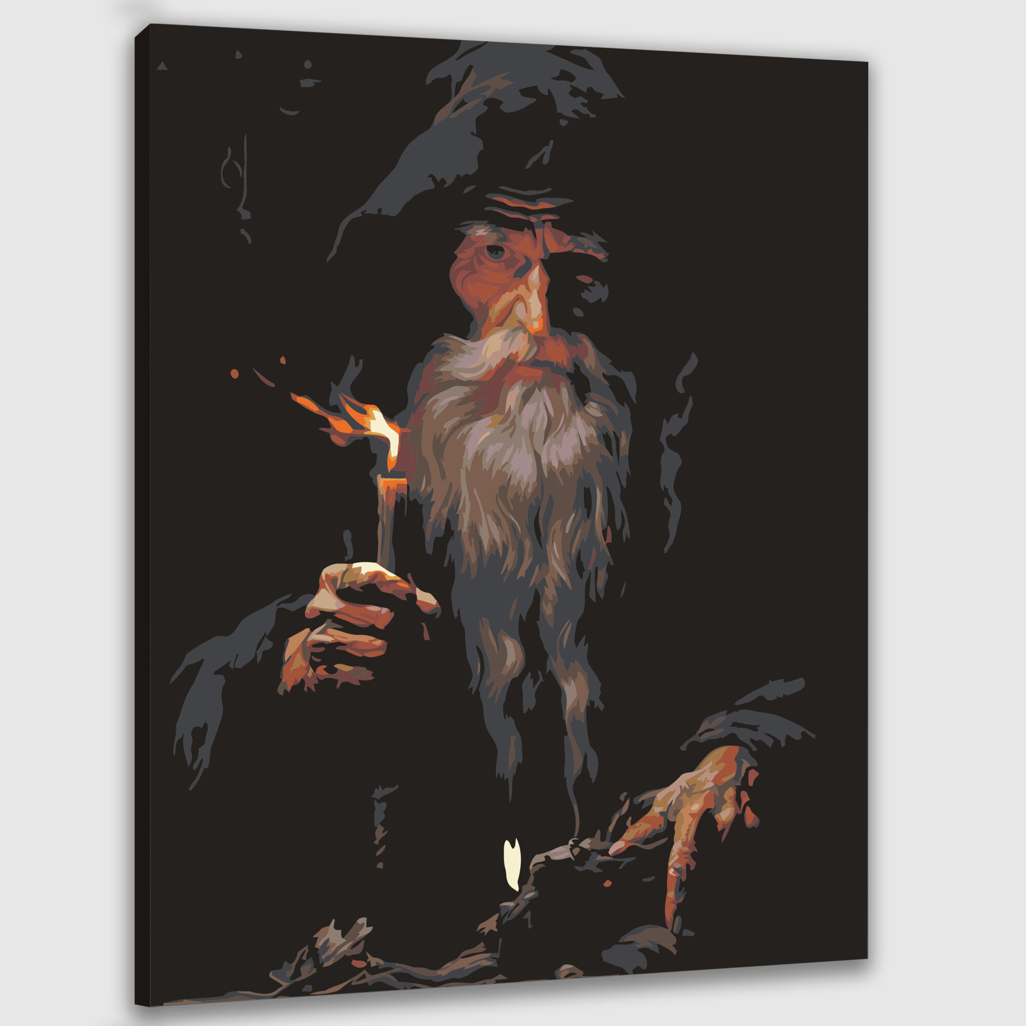 Картина по номерам 40x50 см, картина, масло, волшебник, свечи, лицо, морщинки, мудрость, опыт, композиция, свет, тени