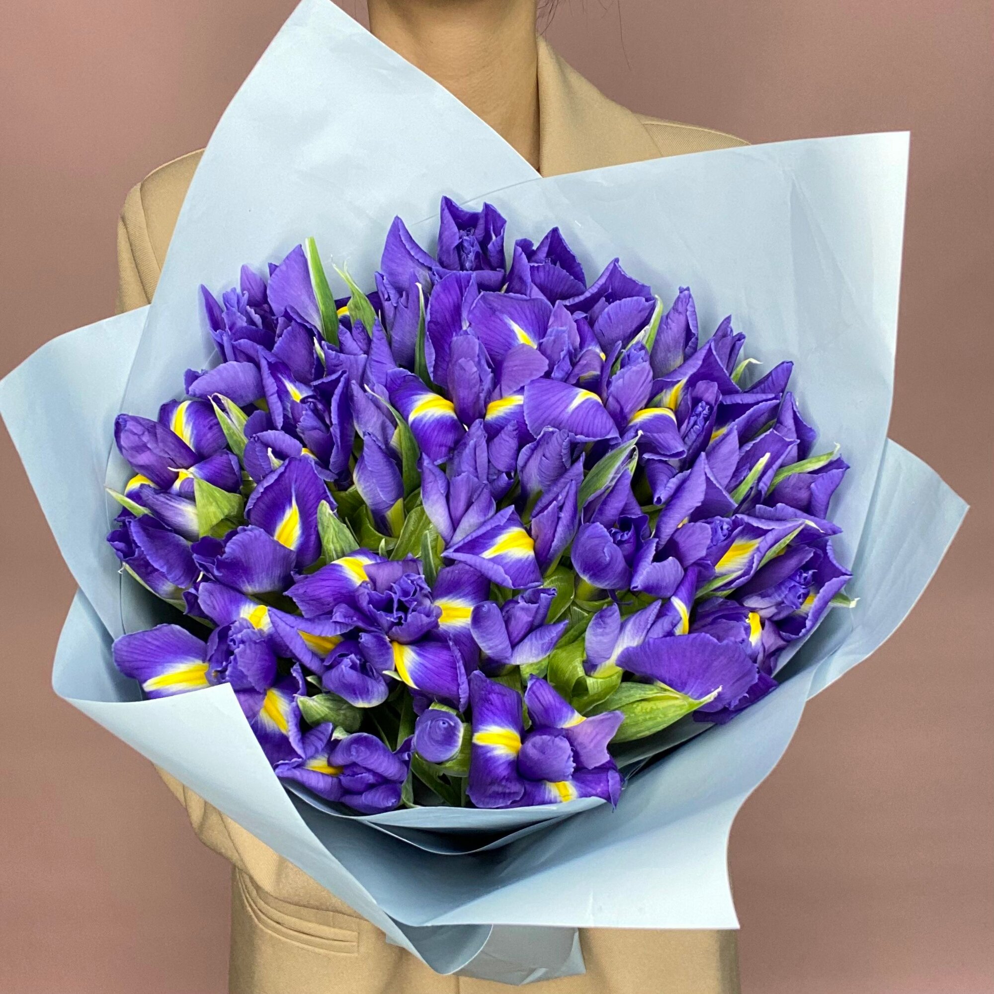 Ирисы (ирисы), высота букета 50 см, ширина букета 35 см, монобукет