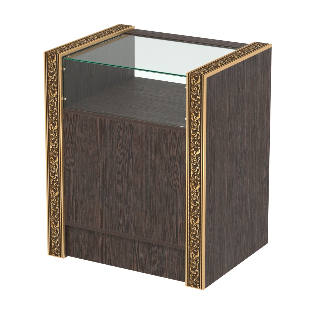 Недорогой прилавок с прозрачным верхом и декоративными молдингами №ПДМ-2-600, Дуб Венге