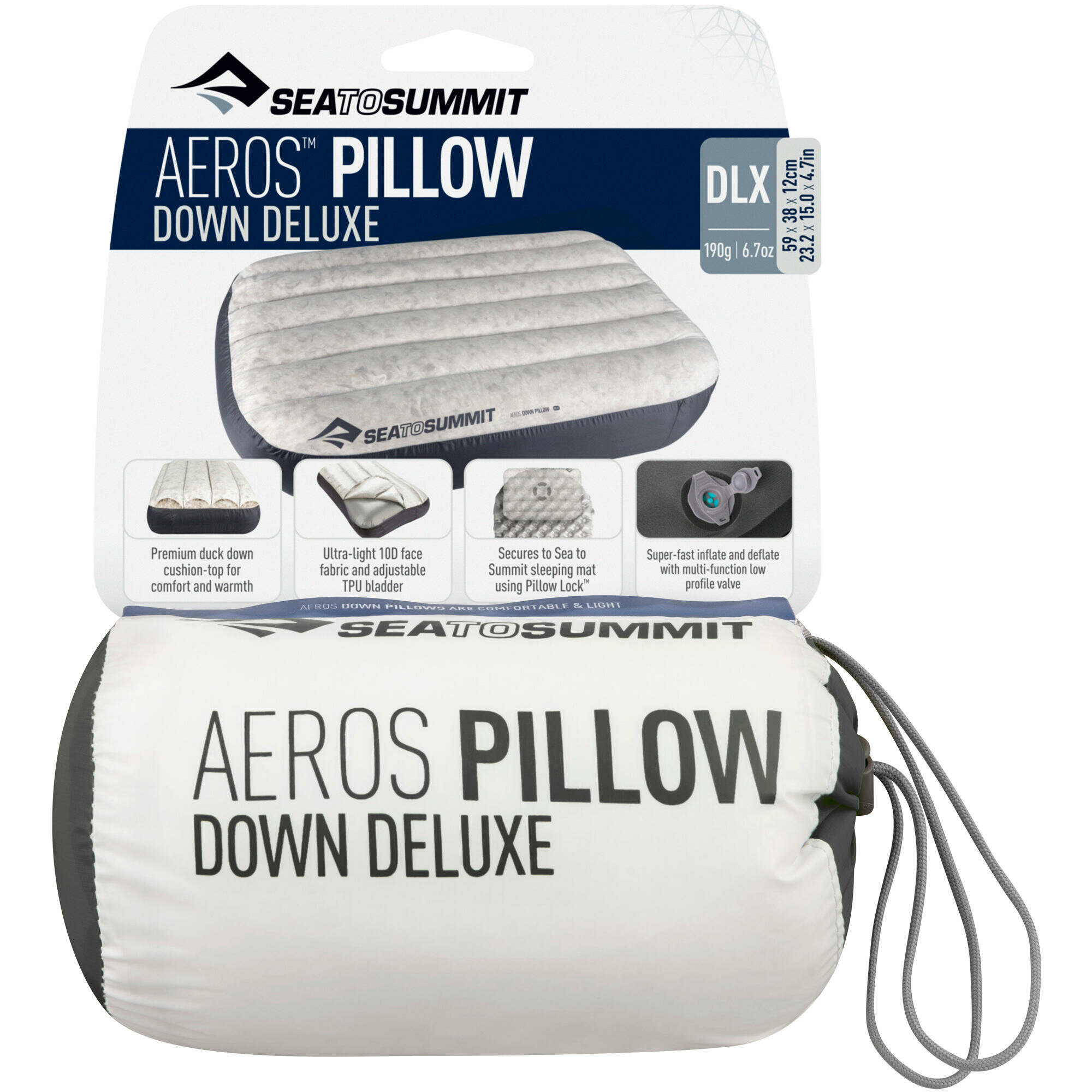 Decathlon Пуховая подушка Sea To Summit Aeros Down Pillow, 59 x 38 x 12 см, серая