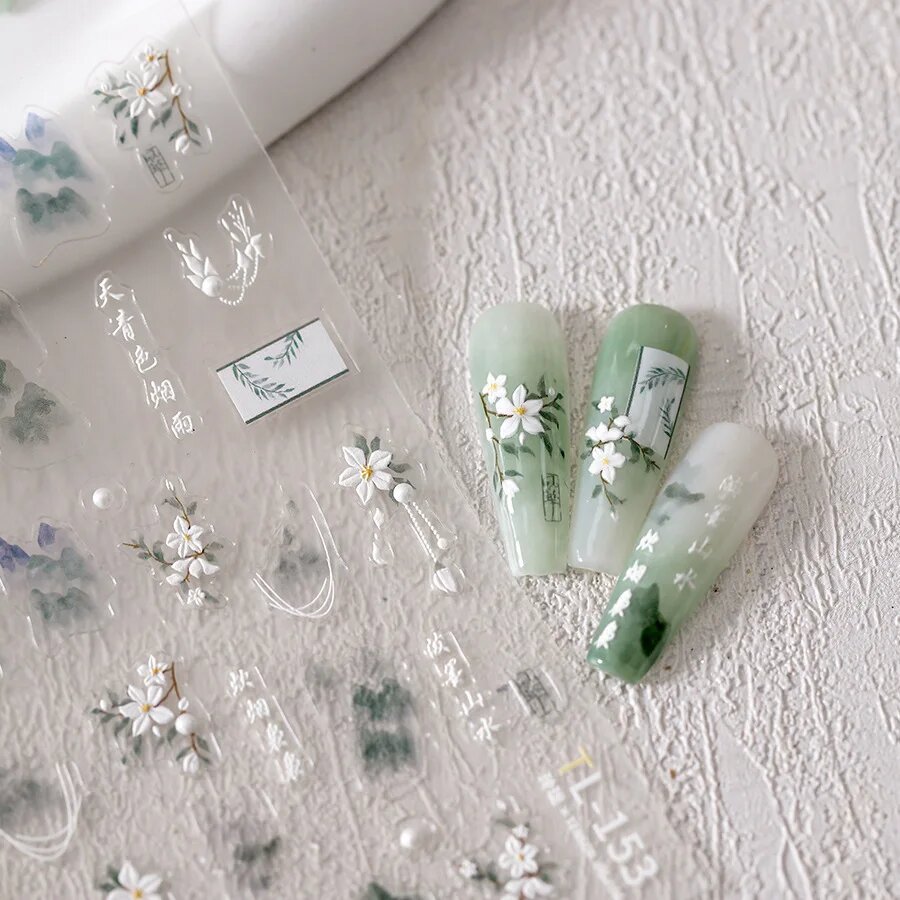 Наклейки для ногтей с цветами и листьями, Цвет: 1pcs