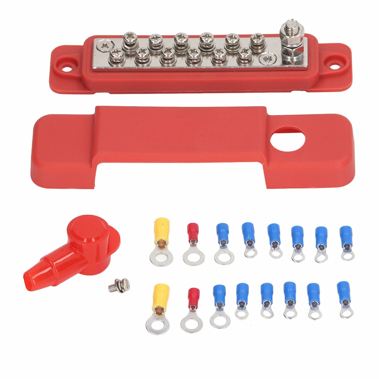 12-поз. клеммная колодка с шиной и крышкой 48 В 150 А, красная, для каравана, яхты