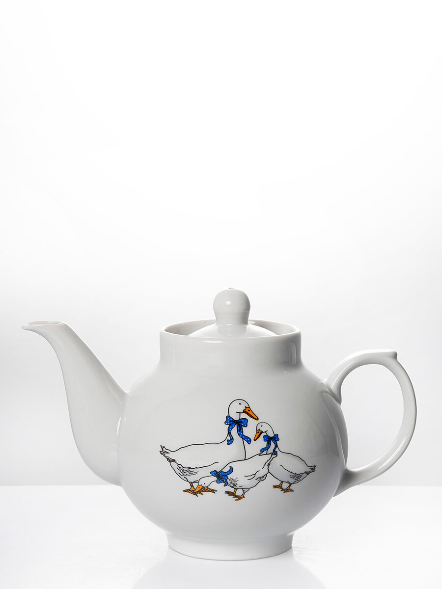 Чайник заварочный Дулевский фарфоровый завод ф. Рубин "Гуси новые", фарфор, 700 мл