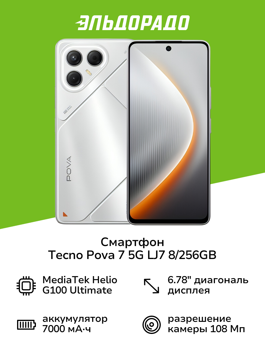 Смартфон Tecno POVA 7 5G LJ7 8/256GB Magic Silver