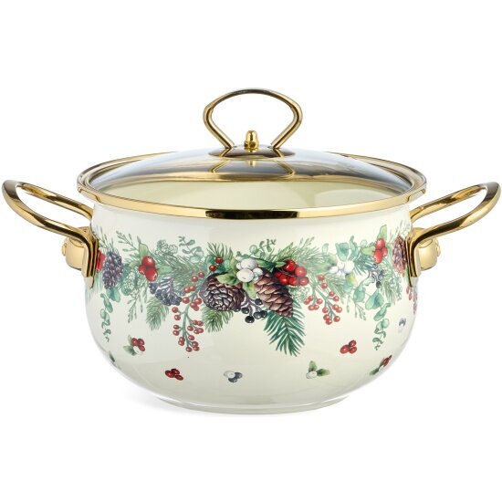 Кастрюля Agness эмалированная со стеклянной крышкой серия "celebration", 2,8 л, 20*12 см