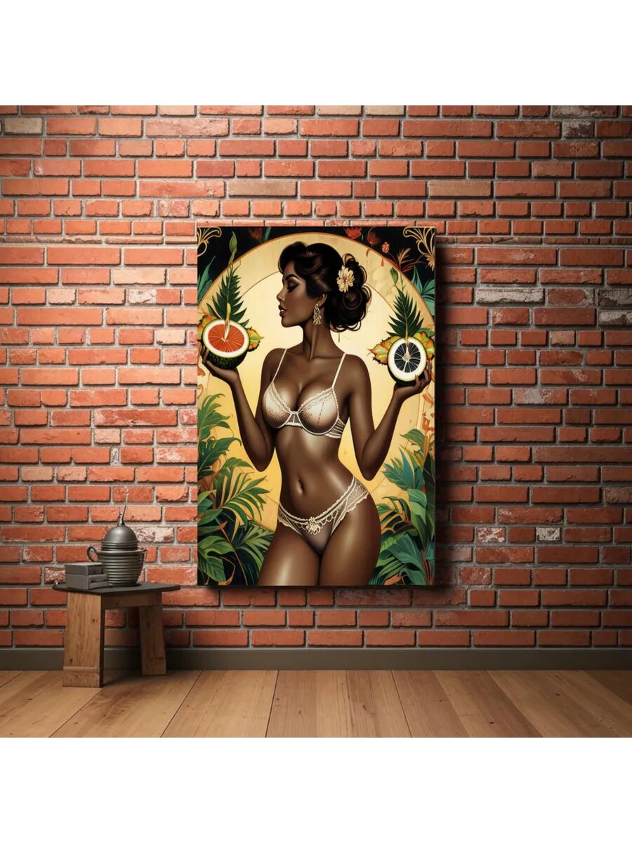 Картина большого размера Девушка в нижнем белье с фруктами, 60*80 см
