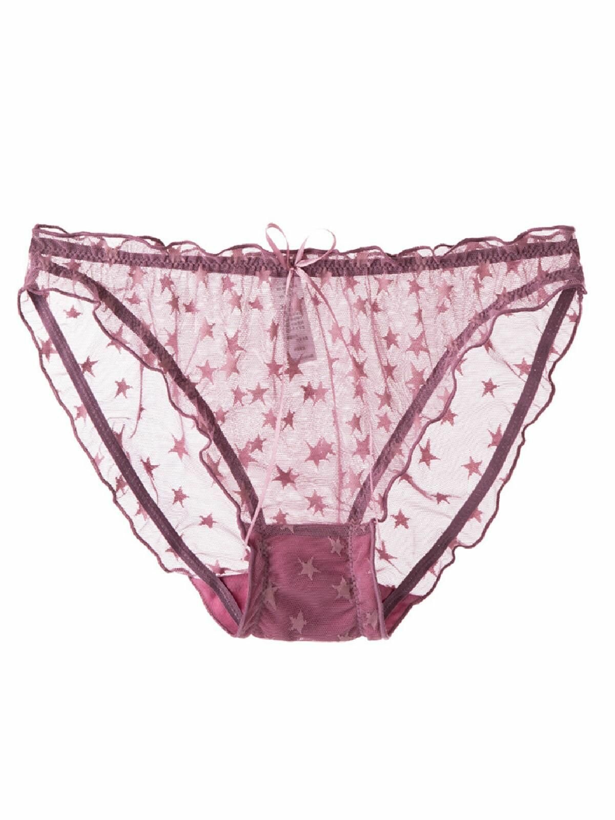 Японские женские кружевные трусики с звездами, Фиолетовый - M
