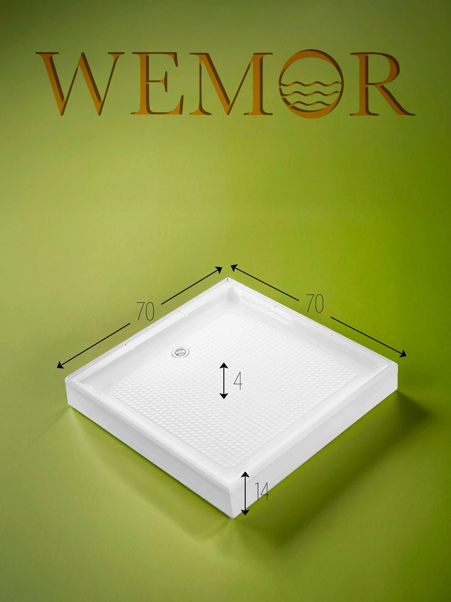 Душевой поддон River WEMOR, акрил, 70x70 см, универсальный, белый