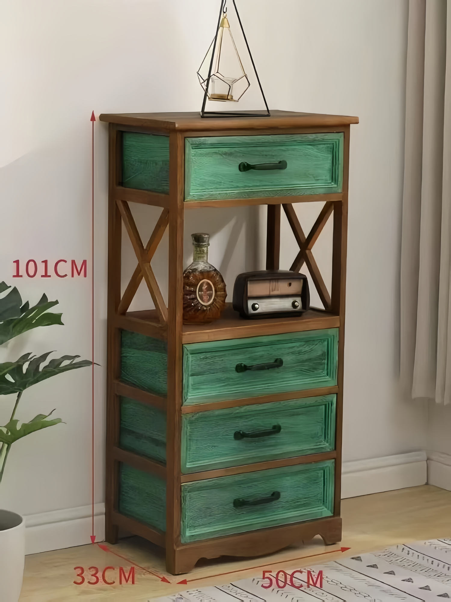 Эксклюзивный комод АрДеко на 4 ящика в зеленом цвете, пластик и дерево