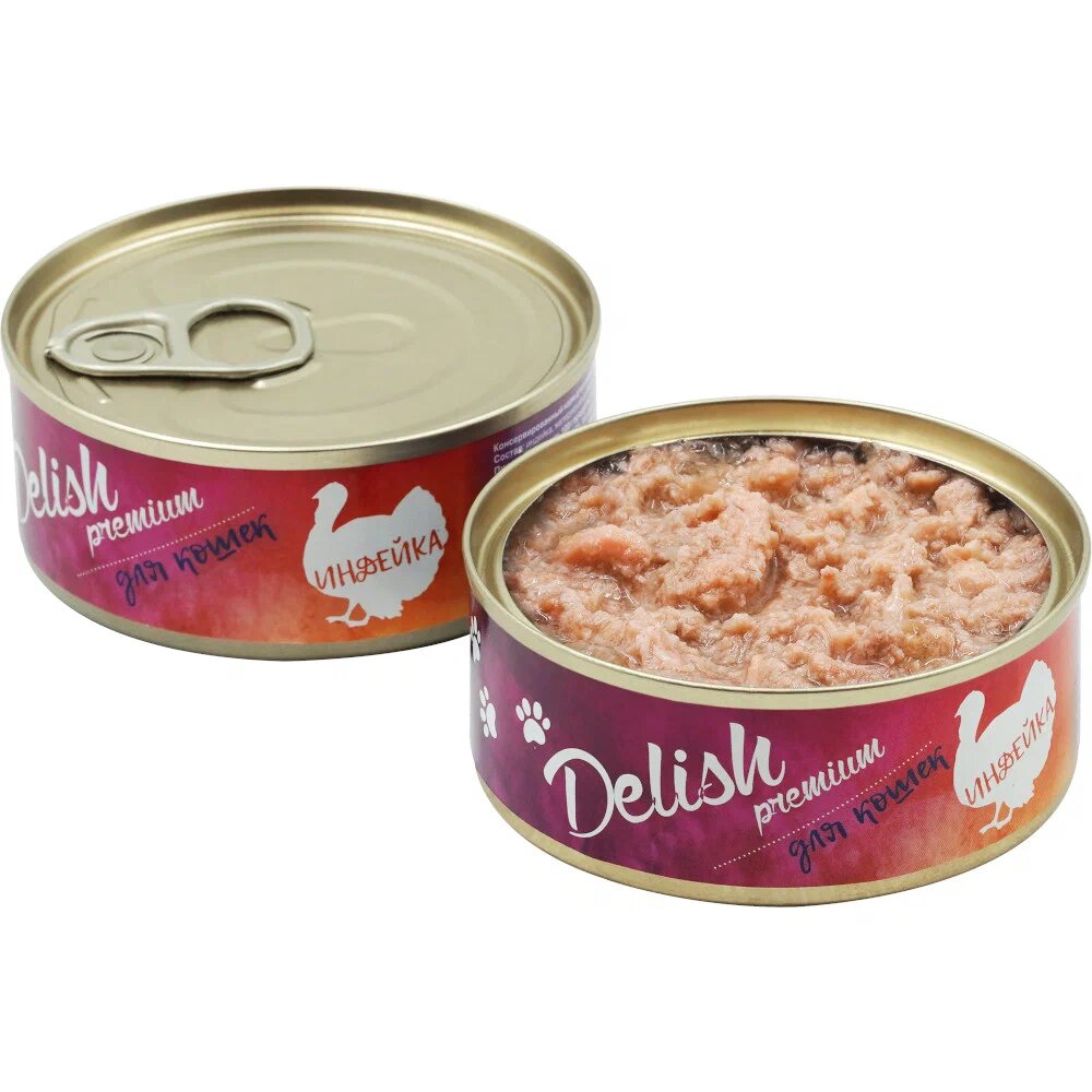 Влажный корм Delish (Делиш) premium консервы для кошек, индейка, 100 гр