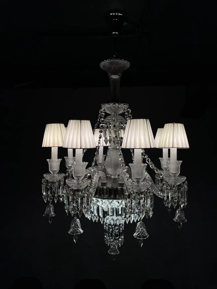Люстра дизайн Baccarat MINI, цоколь E14, металл, хрусталь, белый плафон, хром арматура