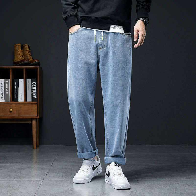 Охоты Брюки JYL Чистый цвет Джинсы муж. тренд свободн. прямой нога штаны муж. эластич. пояс папа штаны муж. япон. Харлан джинсы муж. Ваетт/36