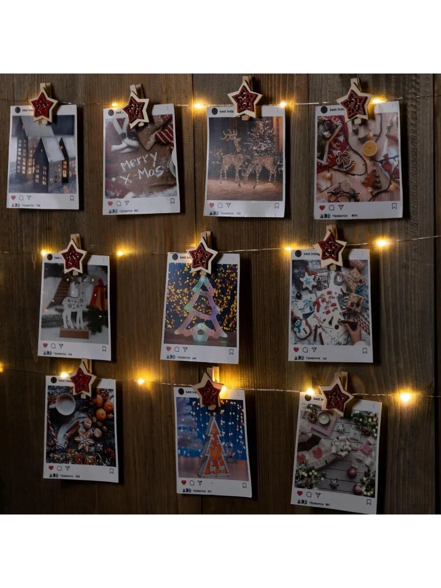 Гирлянда с прищепками для фото деды морозы