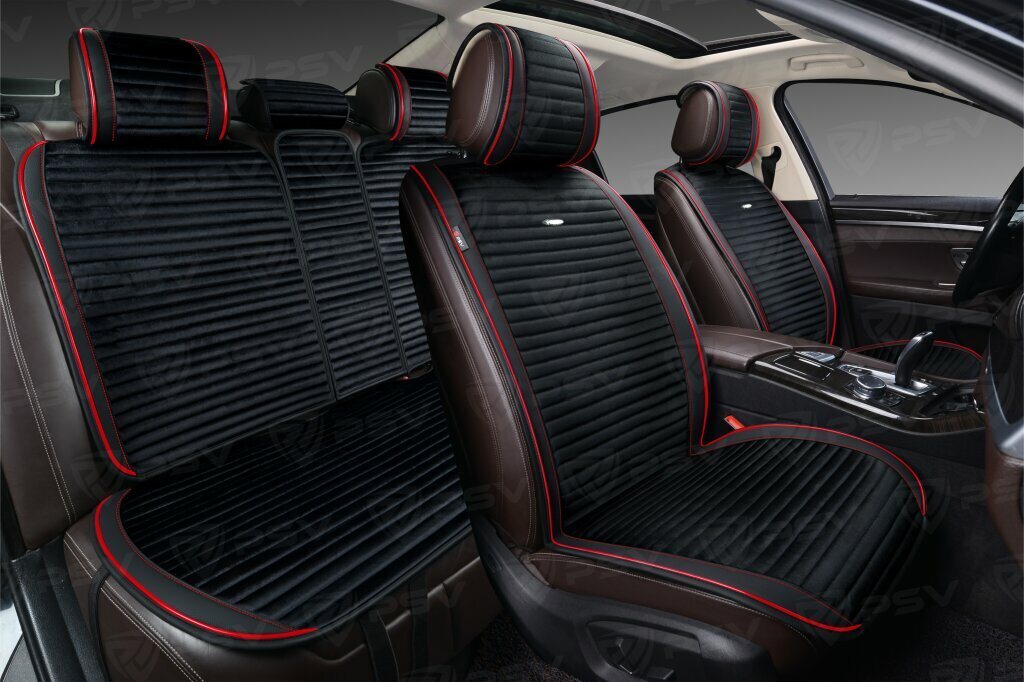 Накидка на сиденье "PSV" Bliss алькантара черный/кант красный (комплект на весь салон)