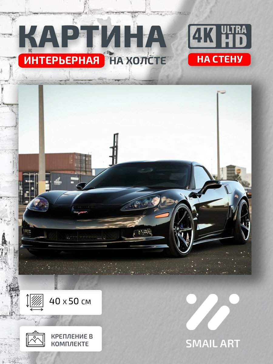 Картина на холсте интерьерная 40 на 50 на стену Дорога corvette для студии авто дизайн