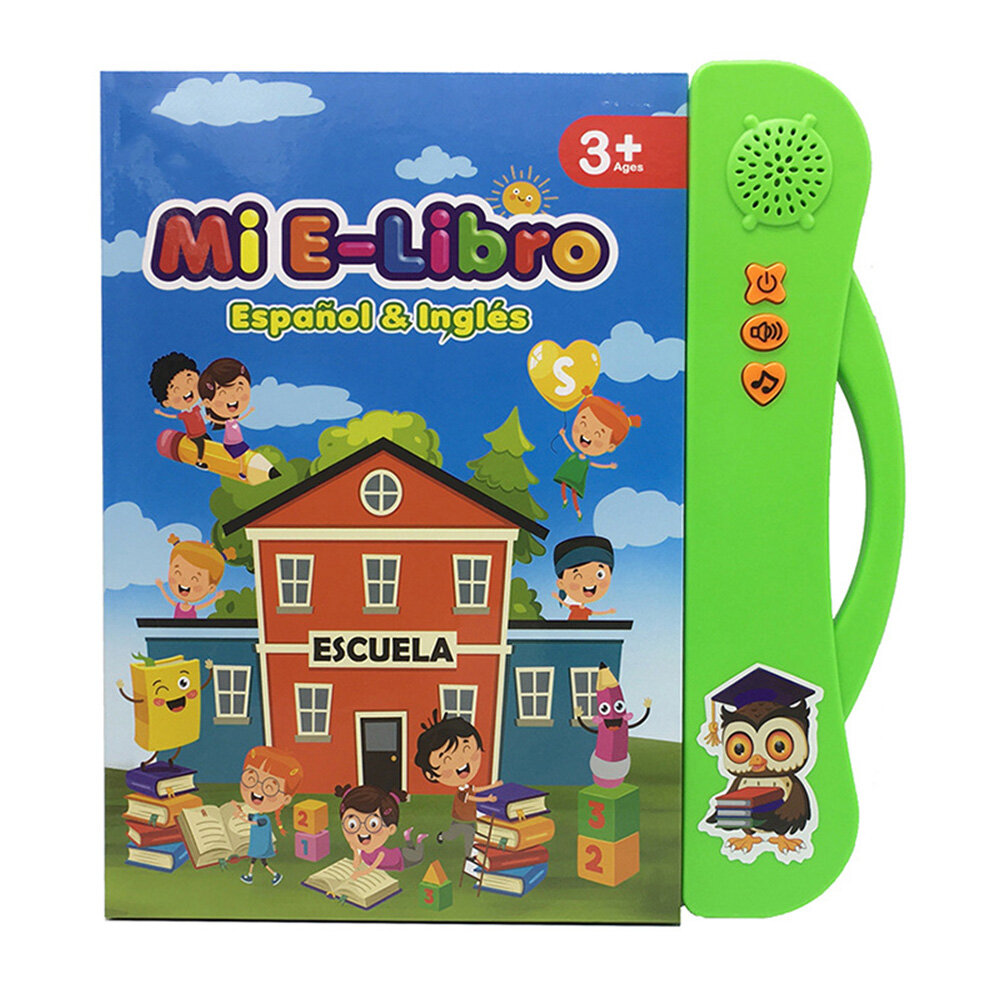 Книга-интерактивная звуковая доска 2 в 1 испанский английский язык для детей, обучающая игрушка для раннего образования, Toddlers Boys Girls, 10 страниц, Orange green, ABS, 3* AA батарейки (не входят), размер 25*24*2см, вес 350г, в комплект входят 1*