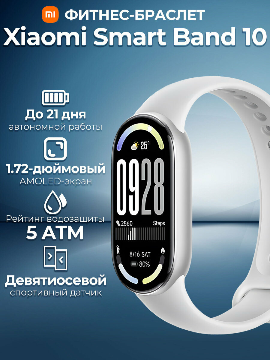 Фитнес-браслет Xiaomi Mi Smart Band 10, Glacier Silver(BHR07PSGL)