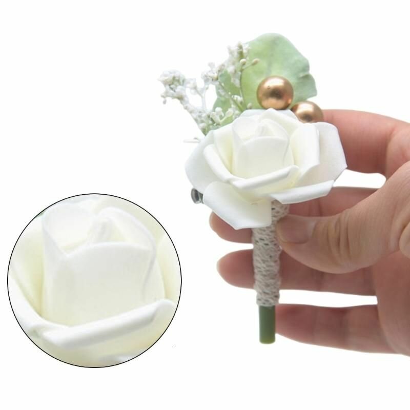 4шт, свадебный корсаж из маленьких роз для жениха и невесты-молочно-белый