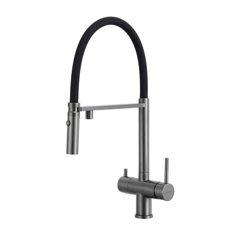 Смеситель для кухни Gappo G4397-89 с гибким изливом, с краном для питьевой воды, с поворотным изливом, черный, матовый, однорычажный, латунный, с керамическим картриджем