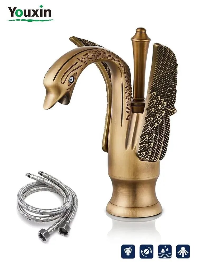 Кран для раковины в ванной комнате Swan, кран для раковины в форме лебедя с одной ручкой и одним отверстием, установка на палубе
