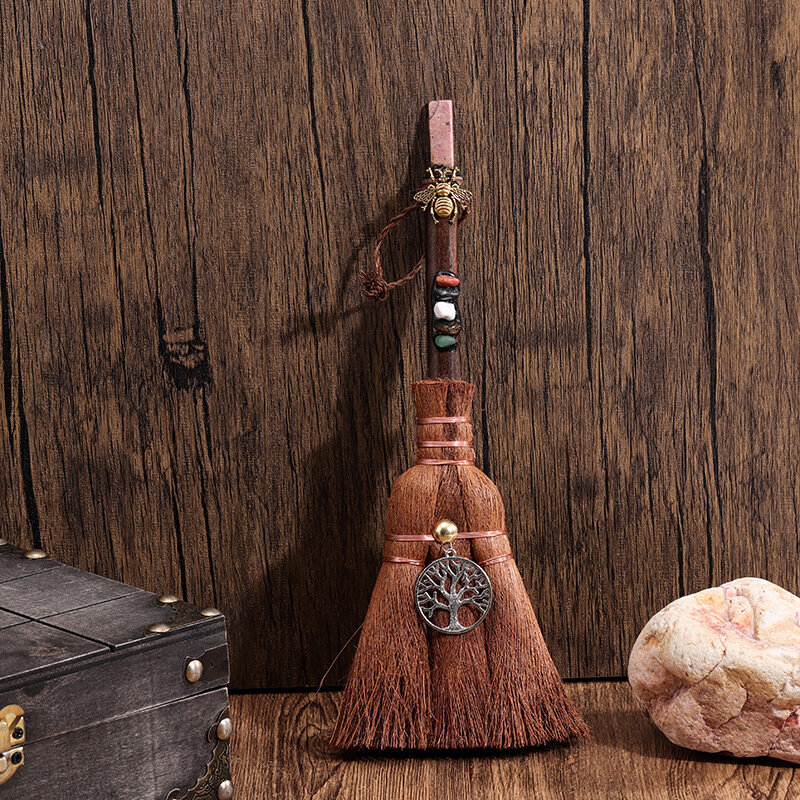 Натуральный кристаллический необработанный камень, метла ведьмы, подвесное украшение для автомобиля, 24 см, длинная метла, подвесное украшение