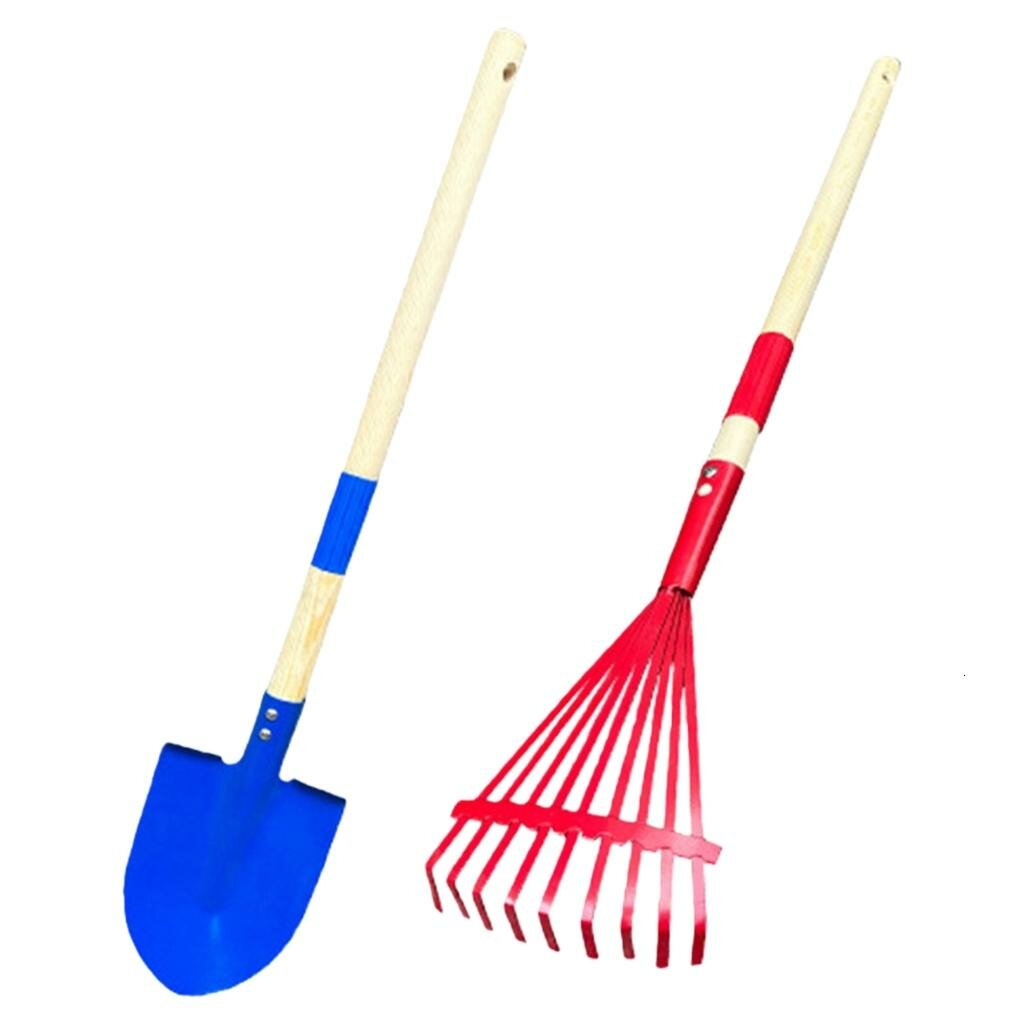 Детский садовый инструмент, набор граблей и лопат из дерева, A