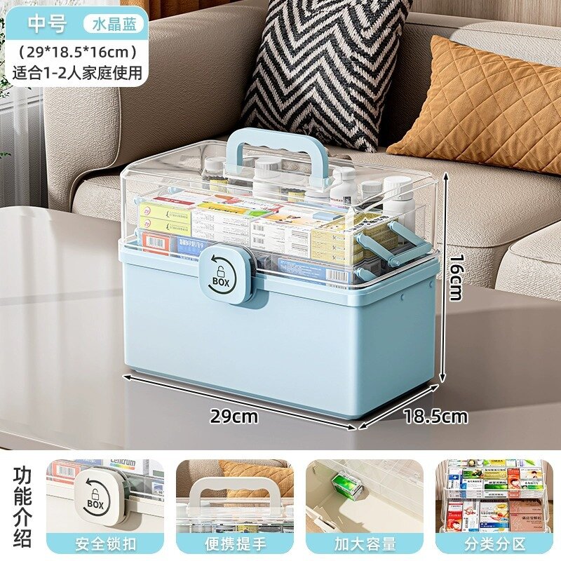 Большая емкость, прозрачная многослойная аптечка для дома, портативная коробка для хранения, органайзер для детей