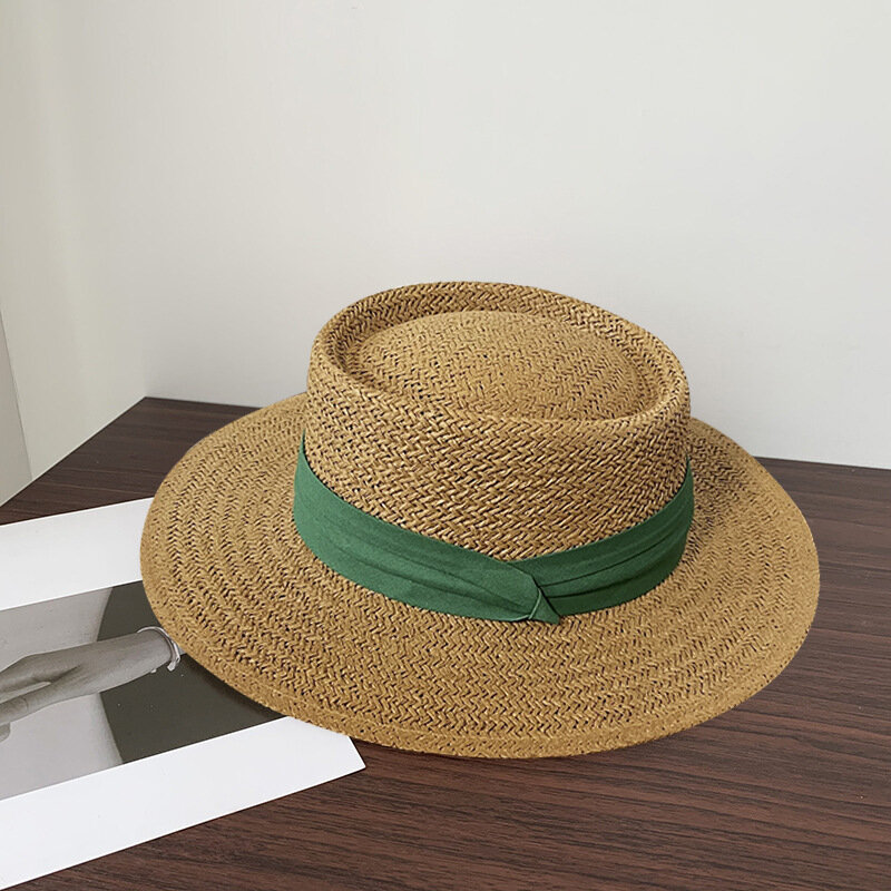 Французская модная солнцезащитная соломенная шляпа, пляжная шляпа для женщин, летняя пляжная шляпа для отдыха с большими полями, соломенная плоская шляпа в стиле ретро