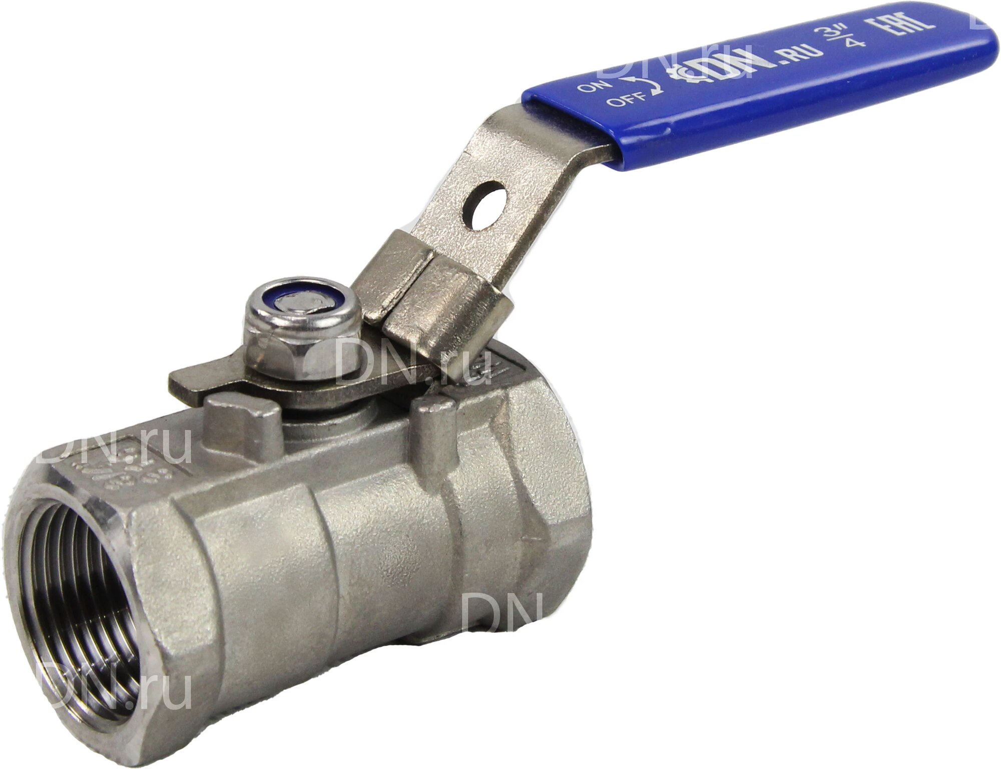 Кран шаровой DN. RU-RP.316.230. MM.020 3/4ʺ Ду20 Ру63 стандартнопроходной двухходовой, нержавеющая сталь SS316, внутренняя резьба, уплотнение - PTFE, раб. темп. до 230℃