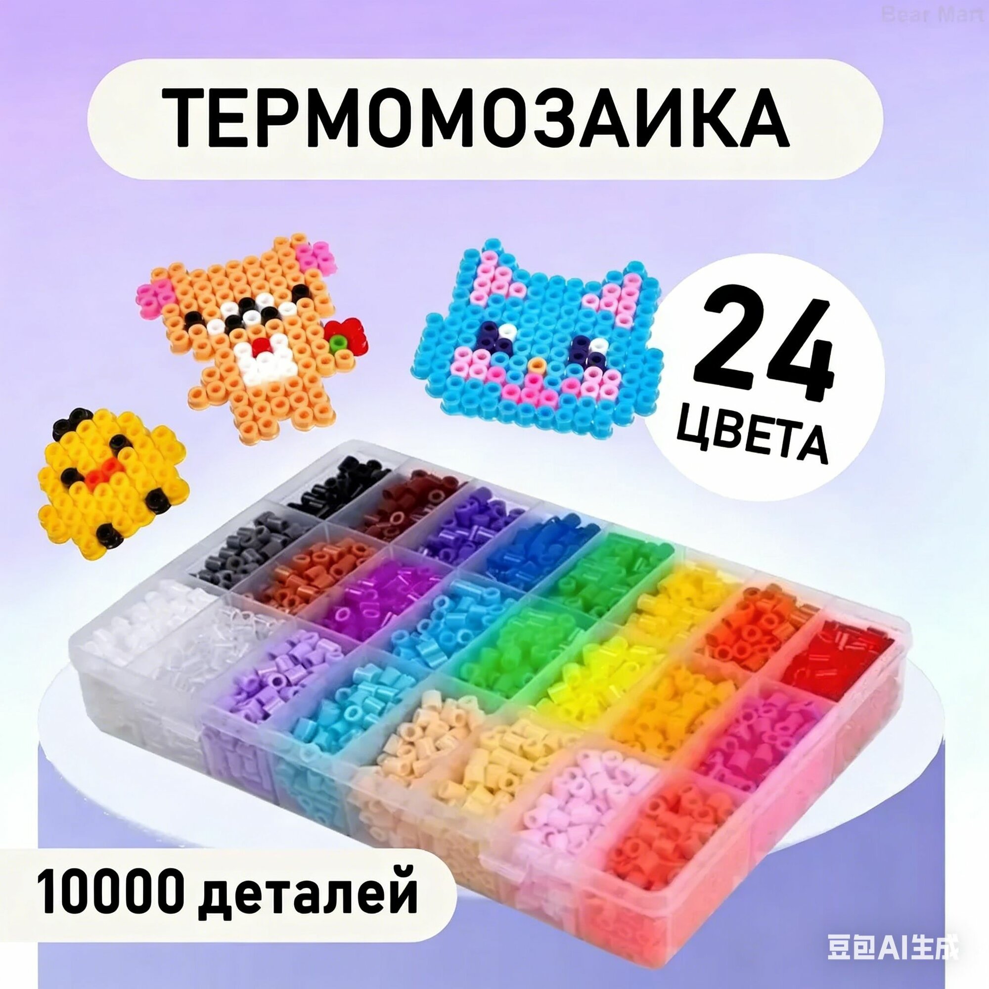 Термомозаика - набор для творчества. Бусины для термомозаики 10000 штук 24 цвета. Развивающие игрушки от 3 лет, подарок для девочки и мальчика