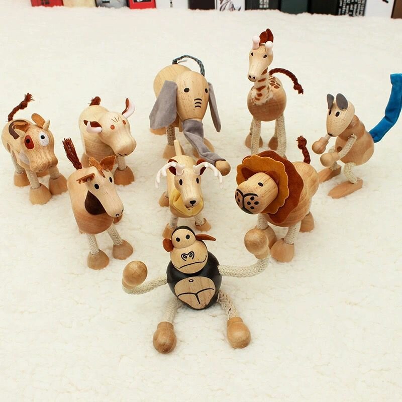 Современные минималистичные деревянные фигурки животных, имитированные шарнирные модели животных, экологически чистые куклы из массива дерева, детские деревянные игрушки.