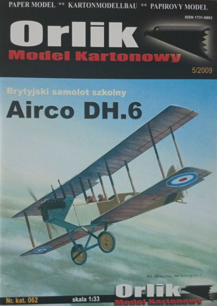 Сборная бумажная модель Учебный самолет Airco DH.6 - Orlik №62 (журнал+лаз. резка)