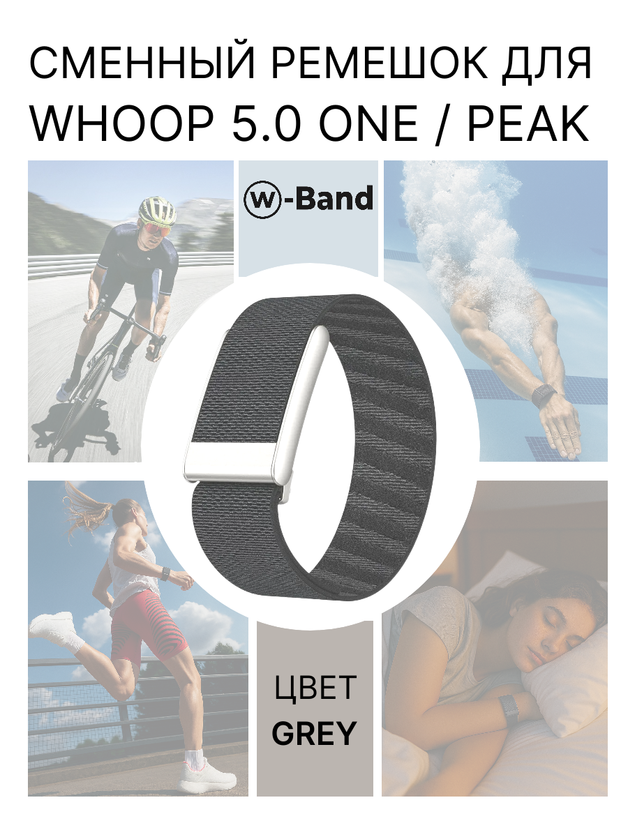 Сменный ремешок для браслета Whoop 5.0 One Peak, цвет серый, совместим с Вуп 5, Superknit grey lash bracelet, набор