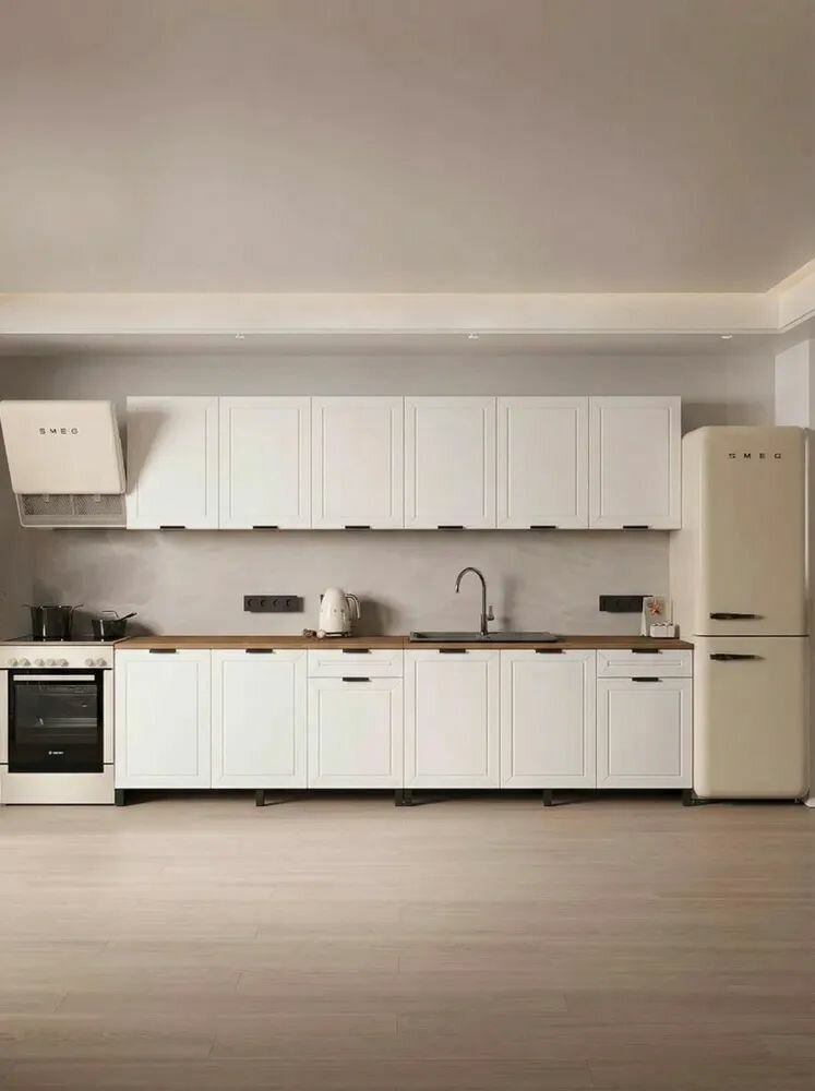 Гарнитур кухонный Мебельная Фабрика Мадрид 3,0м, белый, с полками, с ящиками