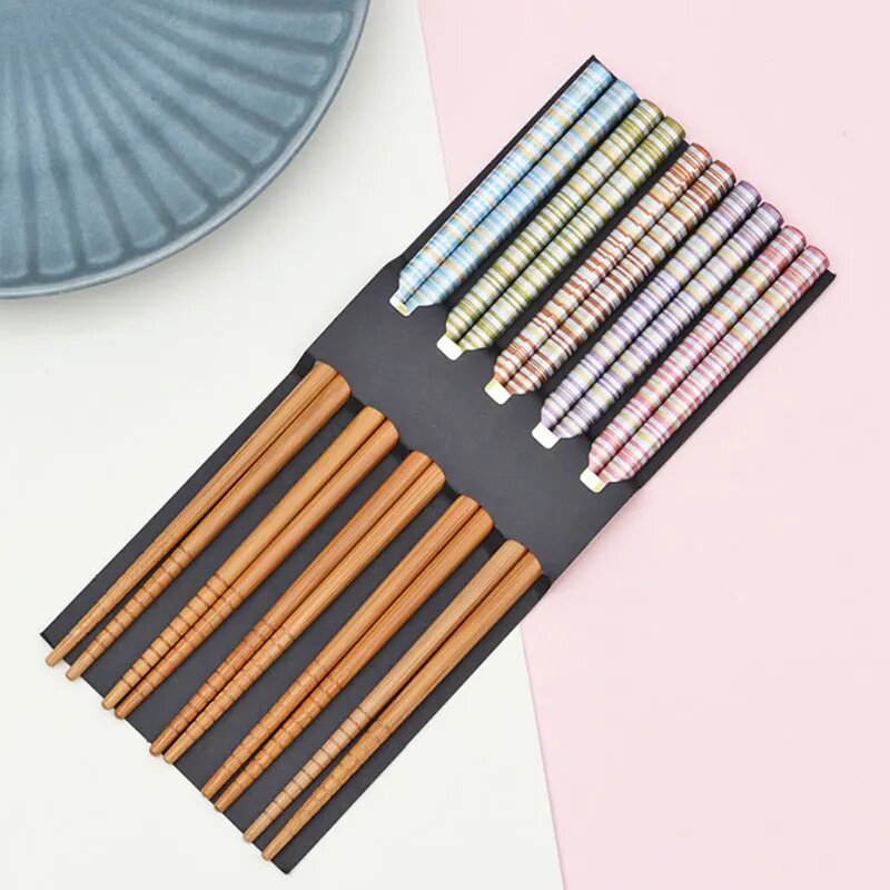 Бамбуковые палочки для еды 5 пар Colorful stripes