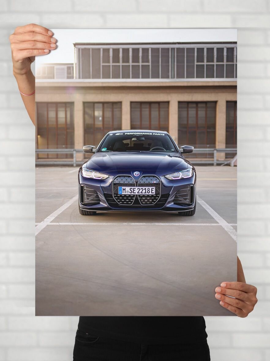 Плакат на стену для интерьера Легенды Авто (БМВ i4 M50 - BMW i4 M50 2) - Постер по машине формата A1 (61x84 см)