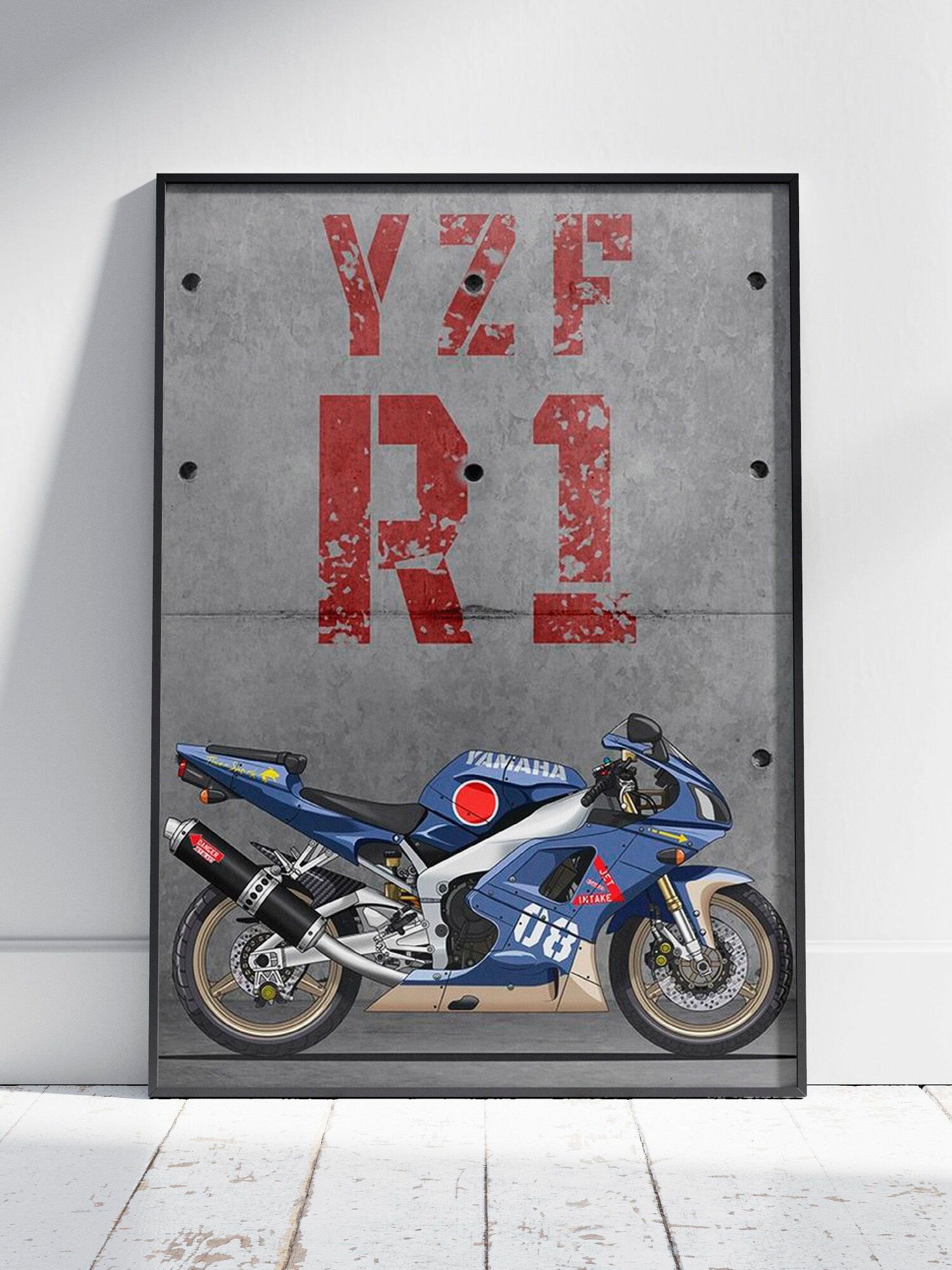 Плакат на стену для интерьера Мотоцикл (Yamaha YZF-R1 6) - Постер по мото и байкам формата A4 (21x30 см)