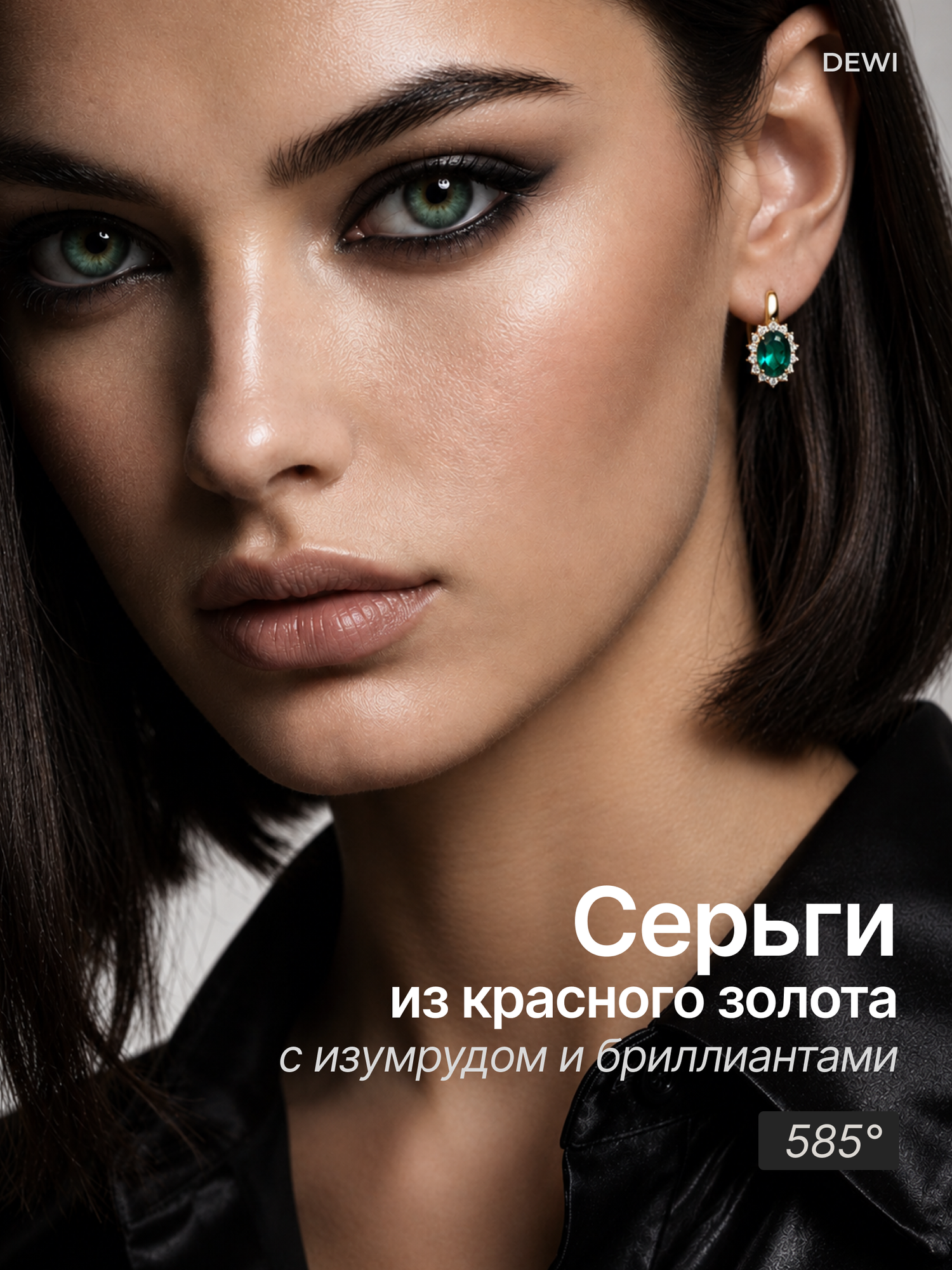 Серьги, красное золото, 585 проба, бриллиант, изумруд