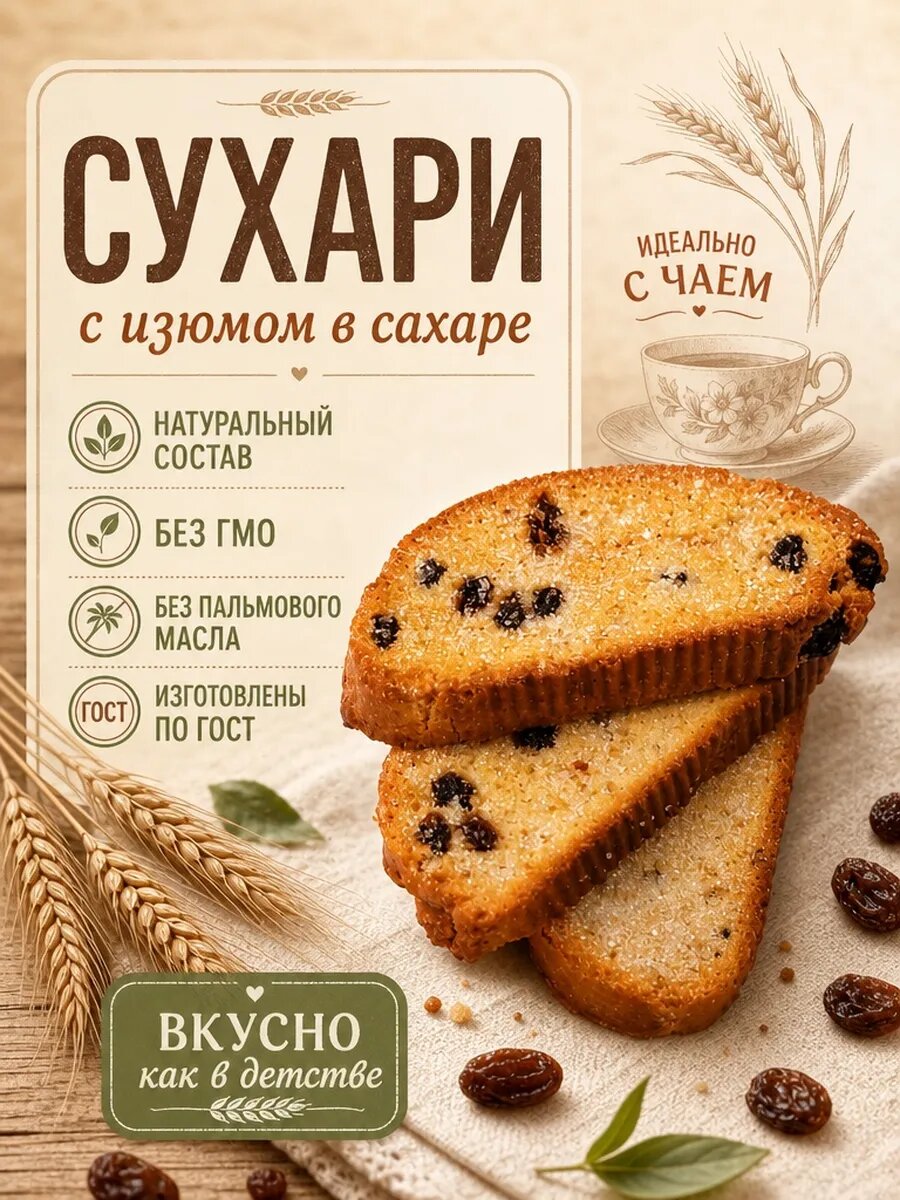 Сухари с изюмом в сахаре "Семейка Озби",1000гр