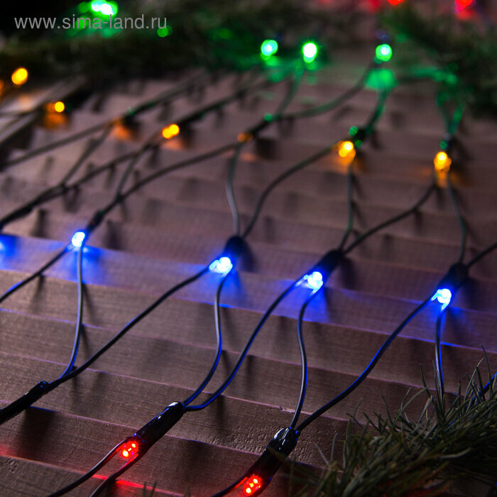 Гирлянда Сеть 2×1.5 м, IP44, УМС, тёмная нить, 192 LED, свечение мульти, 220 В
